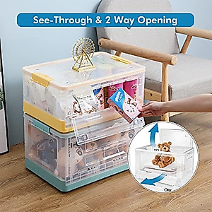 OEMVALATY 28 Qt. Plastic Storage Bin Tote Organizing Container with Durable Lid and Secure Latching Buckles, Stackable and Nestable, 2 Pack Blue, clear with Black Buckle