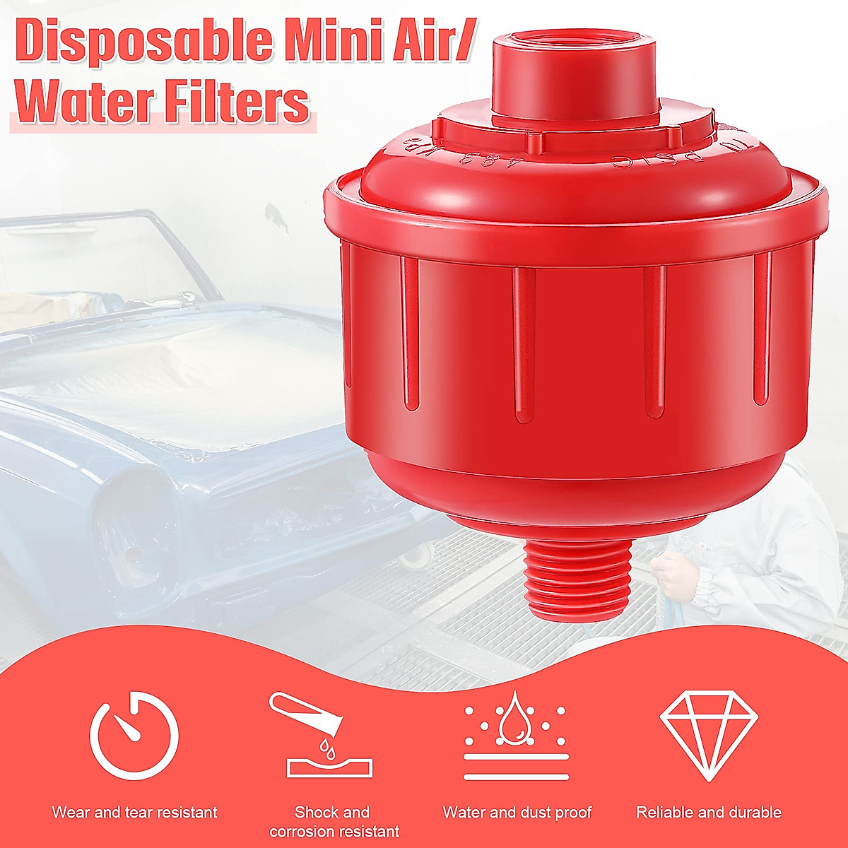 4 Pieces Disposable Mini Air Water Filters Disposable Spray Gun Filter Whirlwind Air Line Filter High Flow Guns Filters, Only Standard 1/4 Inch Threads, for Most Spray Guns and Air Tools