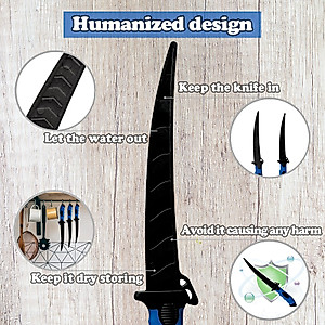 HOWORR 3PCS Fishing Fillet Knife Set, 5-7 Inch Pro Filet Knife for Fish with Sharpener, Stainless Steel Fish Fillet Knife, Fishing Tool Set, Camping Ourdoor Use, Fishing Accessories Gifts, Blue