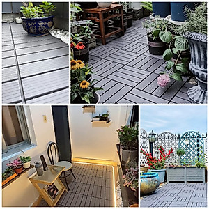 Interlocking Deck Tiles, 6 PCS 12" x 12" Patio Tiles Waterproof Plastic Outdoor Flooring Covering All Weather for Walkway Front Porch Poolside Balcony Backyard