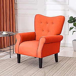 YOLENY Modern Accent Chair,High Back Armchair,Upholstered Fabric Button Single Sofa with Wooden Legs for Living Room,Bedroom,Club,Orange