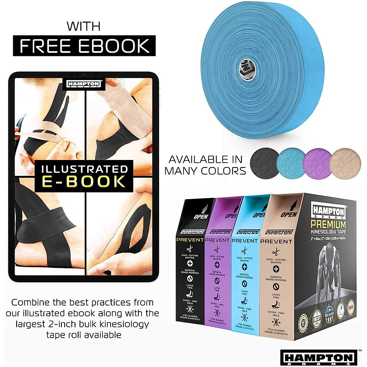 (135 Feet) Bulk Kinesiology Tape Waterproof Roll Sports Therapy Support for Knee, Muscle, Wrist, Shoulder, Back/Original Uncut Premium Therapeutic Elastic & Hypoallergenic Cotton - (Beige)