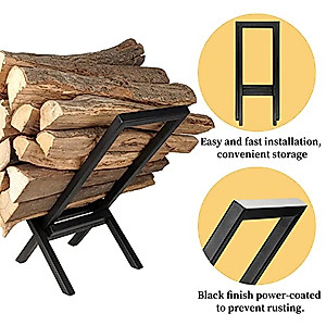 EALPVIS Firewood Rack Holder Outdoor: Heavy Duty Firewood Holder Stand - Wrought Iron Wood Holder Log Rack for Fire Wood Storage