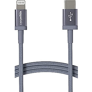 Amazon Basics Nylon Braided USB-C to Lightning Cable, MFi Certified Charger for iPhone 14 13 12 11 X Xs Pro, Pro Max, Plus, iPad, Dark Gray, 6-Foot