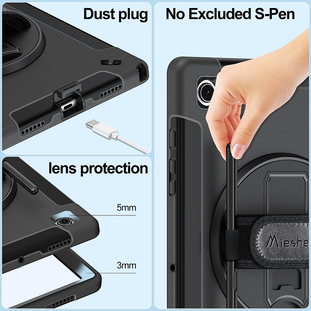 Miesherk Case for Galaxy Tab A8 Case 10.5'' 2022(SM-X200/X205/X207) with Hand/Shoulder Strap-Military Grade Shockproof, Black