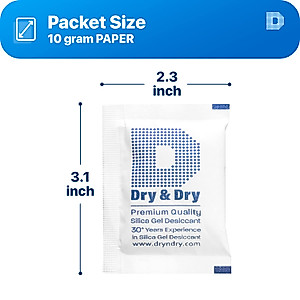 10gm Pack of 20 Dry&Dry Premium Pure & Safe Silica Gel Packets Desiccant Dehumidifier - Rechargeable Paper(FDA Compliant)