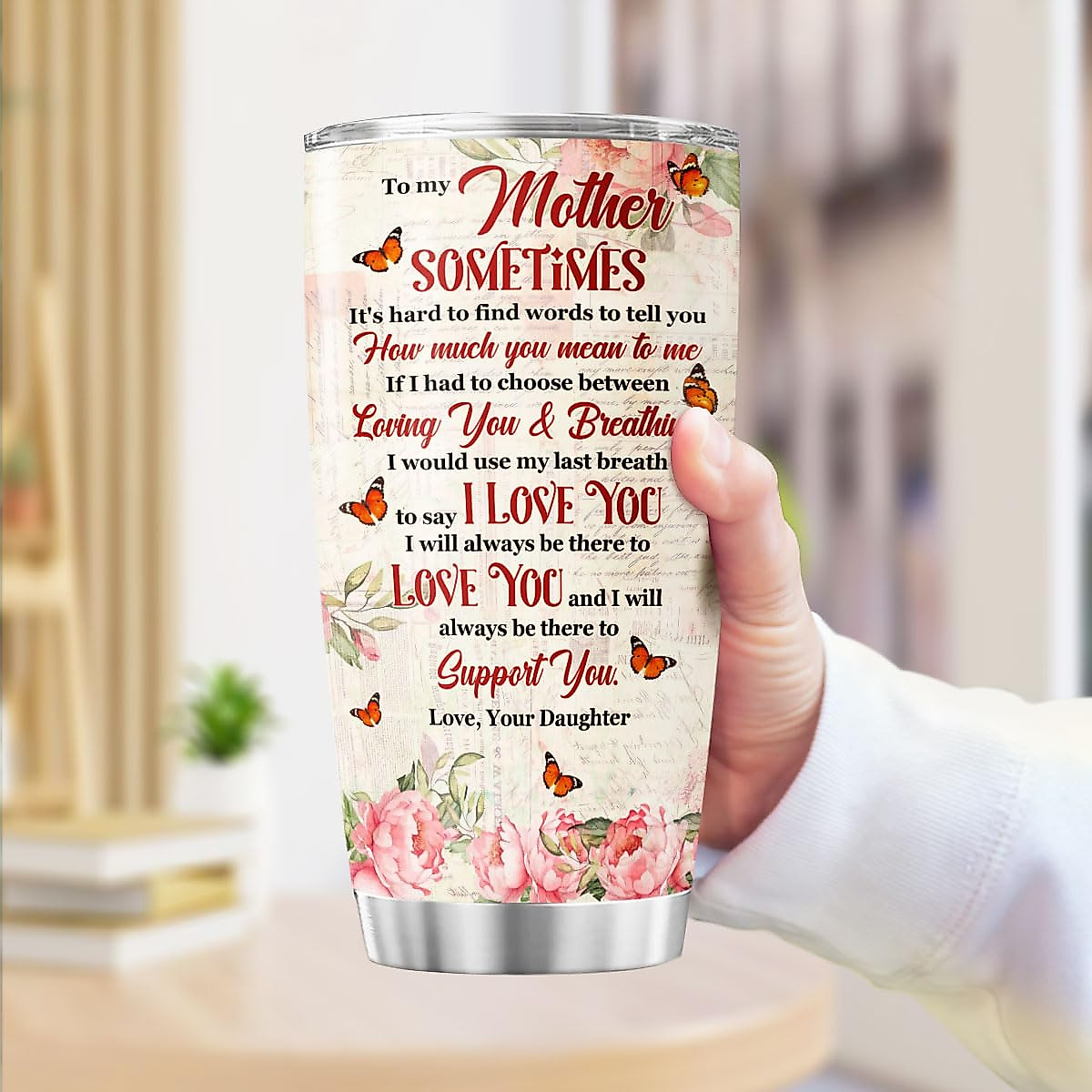 Floral Tumblers For Insulated Coffee Handle Funny Women Flower Mothers Day Cups Mama, Mother Daughter, Tumbler 20 Oz With Lid And Straw, Mom Gifts