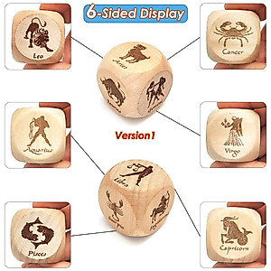 Hometu Creative 30MM Wooden Constellation Dice Set, Laser Engraved 6-Sided Wood Big Zodiac Dices for Constellation Divination Accessory (2Pcs/Set(1Pair), V1)