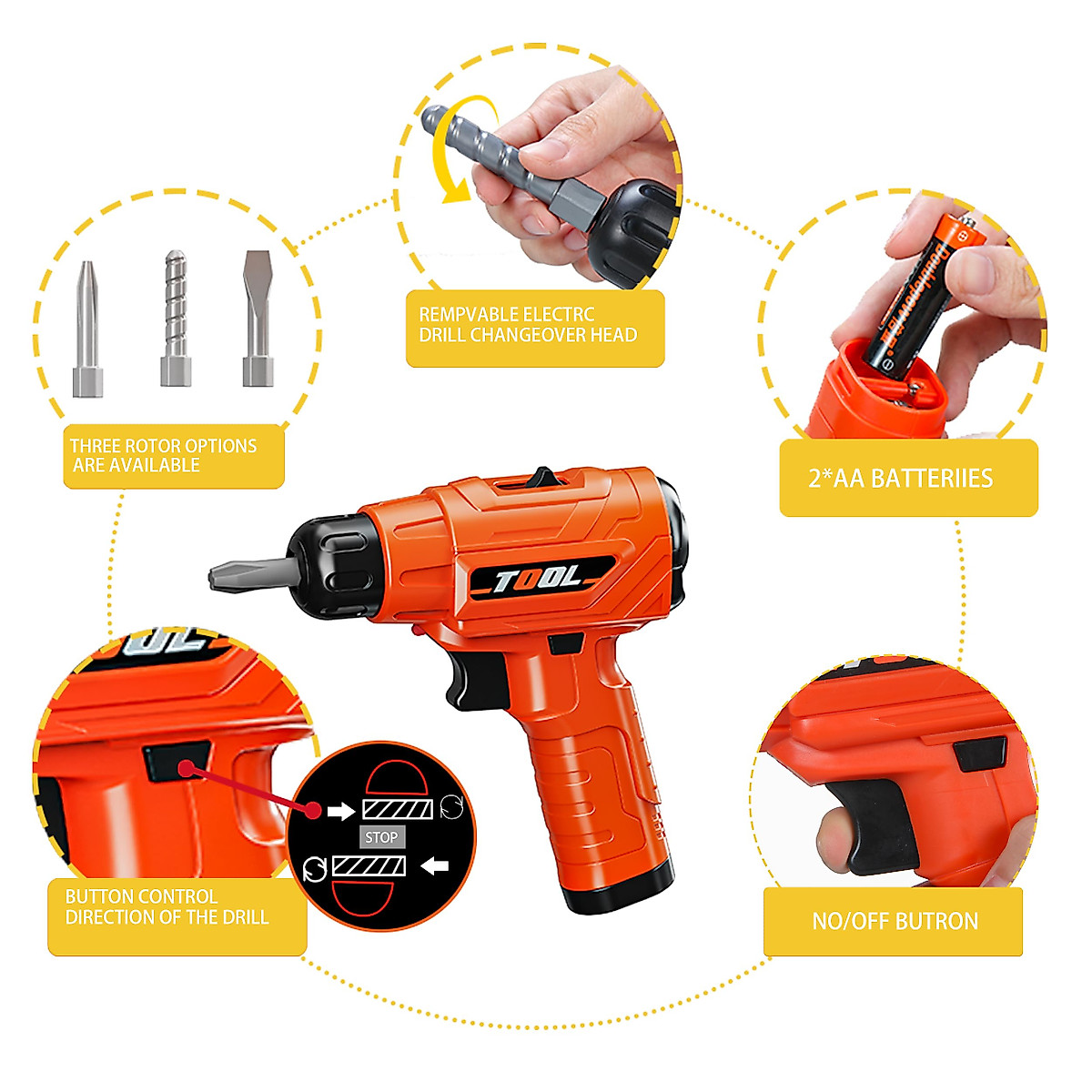 POFJOEQ Kids Tool Set – 34-Piece Kids Tool Set with Tool Box & Electronic Toy Drill - Pretend Play Toddler Toys - Inspire Imagination and Skill Development