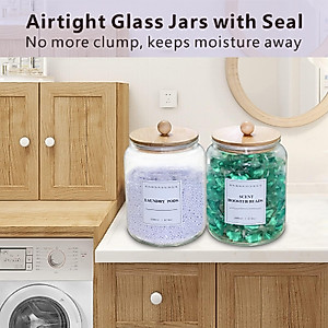 TAAMOG 2 Pack Half Gallon Glass Jars For Laundry Room Organization And Storage, Glass Containers With Bamboo Lids, 18 Pre-Printed Labels, 2 Measuring Cup, Airtight Seal, Dishwasher Safe