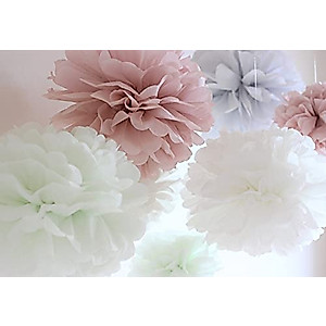 Set of 9 Dusty Rose Mauve Pink Tissue Pom Poms Paper Flowers Wall Backdrop Centerpieces for Wedding Nursery Baby Shower Hanging Decoration