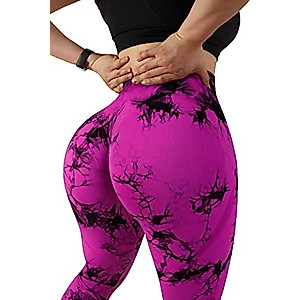 MOOSLOVER Women Scrunch Butt Lifting Leggings Seamless Contour High Waisted Yoga Pants(M,#1 Rose Red Tie-Dye-49)
