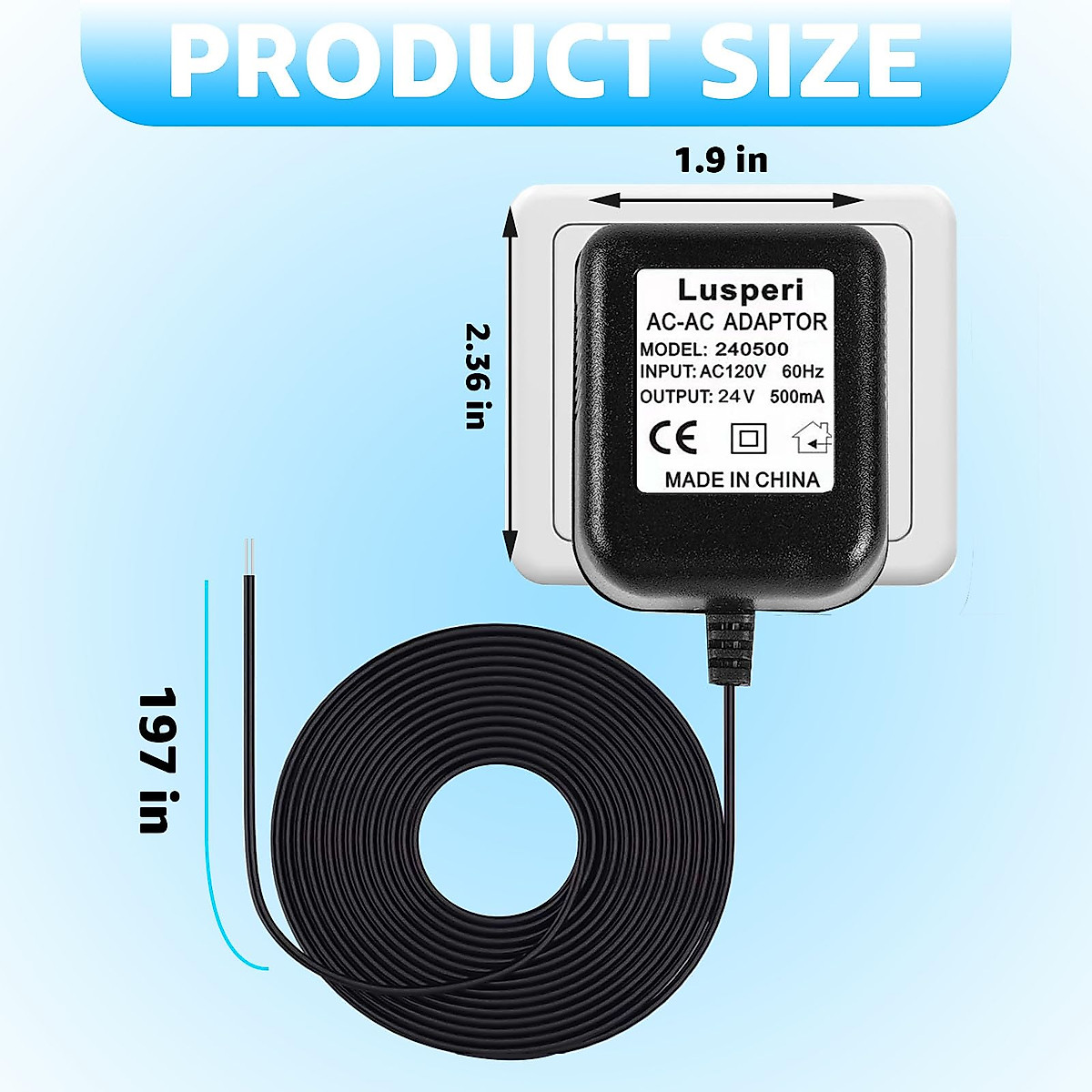 Doorbell Transformer, 24V 500MA Doorbell Power Adapter - Compatible with Ring, Wyze, Nest, Eufy, Arlo Wireless Video doorbell (with 26ft Cable Black)