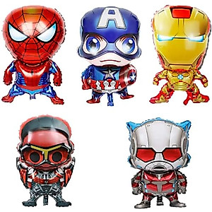 5pcs Superhero Balloons Birthday Party Decorations Supplies For Your Kids Theme Party, Baby Shower Birthday Pasrty