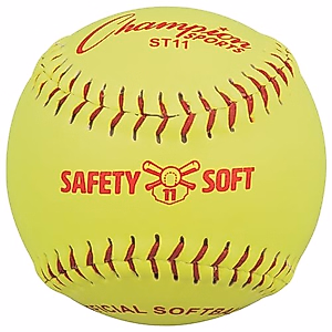 Champion Sports 11" Safety Softballs - Sponge Rubber Core - Syntex Leather Cover - Medium Compression - Pack of 12 - Level 10 (Ages 12+), Optic Yellow