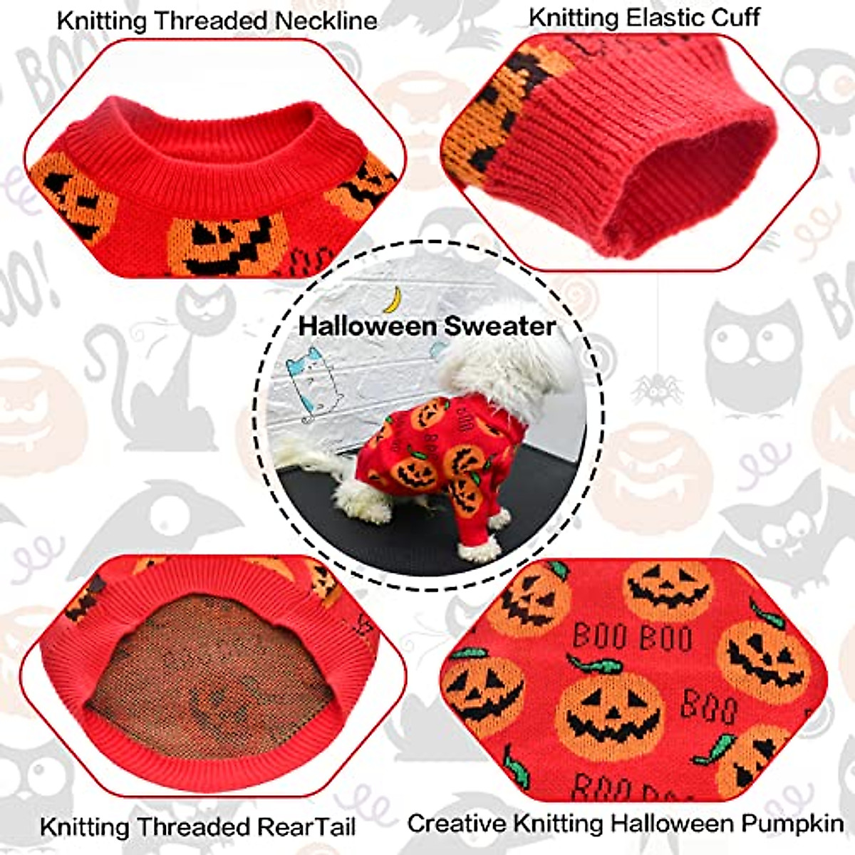 Vehomy Dog Cat Halloween Sweater Dog Halloween Costume Pet Halloween Turtleneck Sweater Clothes Pet Pumpkin Pullover Knitwear Warm Halloween Cat Pumpkin Sweater M