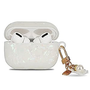 Manleno Compatible with Airpods Pro Case with Keychain Cute Shell Pearl Design Women Girls Soft Protective Case Cover Glitter Bling Airpods Case Replacement for Apple Airpods Pro 1 2019 (Iridescent)