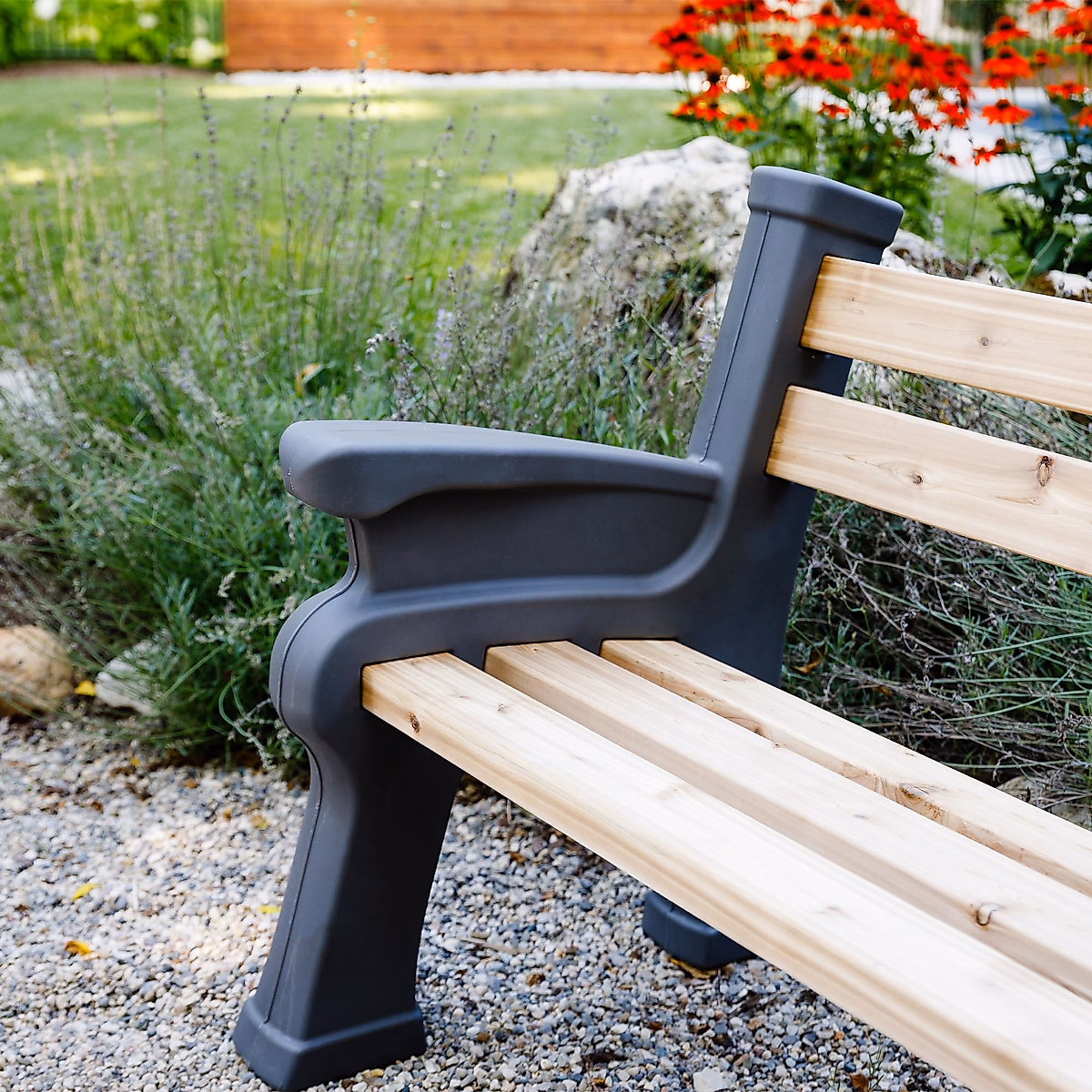 RTS Home Accents Classic DIY Bench Ends with Backrest and Armrest, Graphite, Set of 2