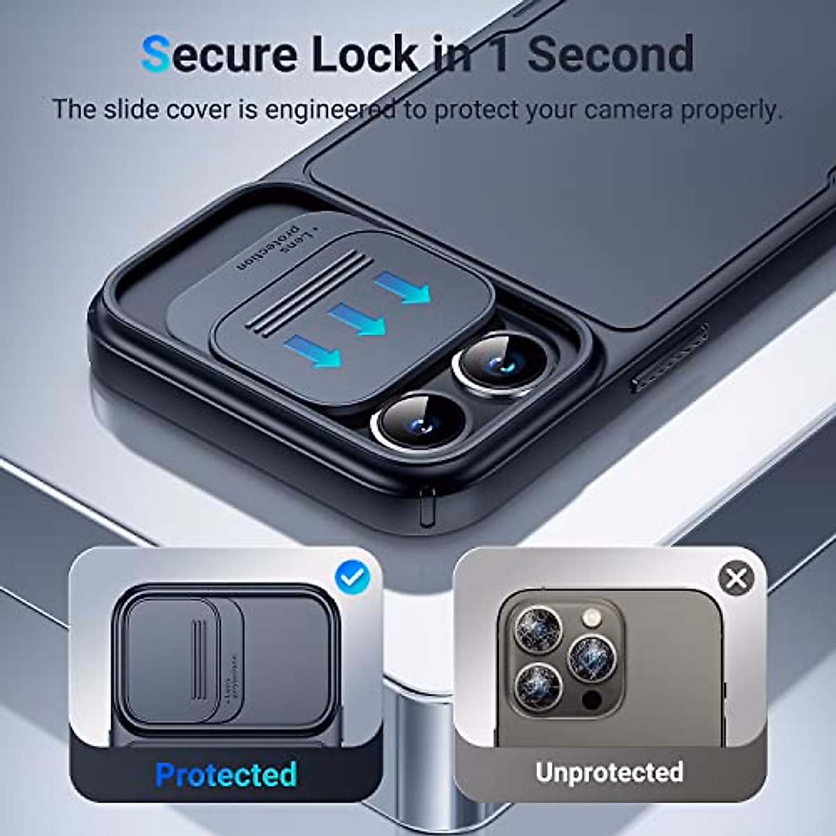 Simtect Compatible with iPhone 14 Pro with Camera Cover [12FT Drop Protection] Snug Touch Slim Protective Hard Back and Shockproof Bumper Case for iPhone 14 Pro Phone Case 6.1"-Black