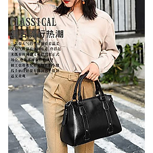 Genuine Leather Satchel Handbag for Women Top Handle Purse Fashion Crossbody Bag Ladies Tote Purse with Zipper (Black)