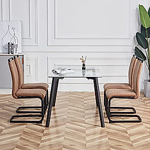BAOPIN Modern Dining Chairs Set of 4, Brown Side Dining Room Chairs, Armless Kitchen Chairs with Faux Leather Padded Seat High Back and Sturdy Chrome Legs, Chairs for Dining Room,Kitchen,Living Room