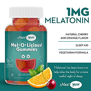 Melatonin Gummies for Kids - 1mg Chewable Melatonin Gummy - Restful Nighttime Support Supplement - Children and Adult Melatonin Gummies 1mg, 60 Count (60 Count, Gummies)