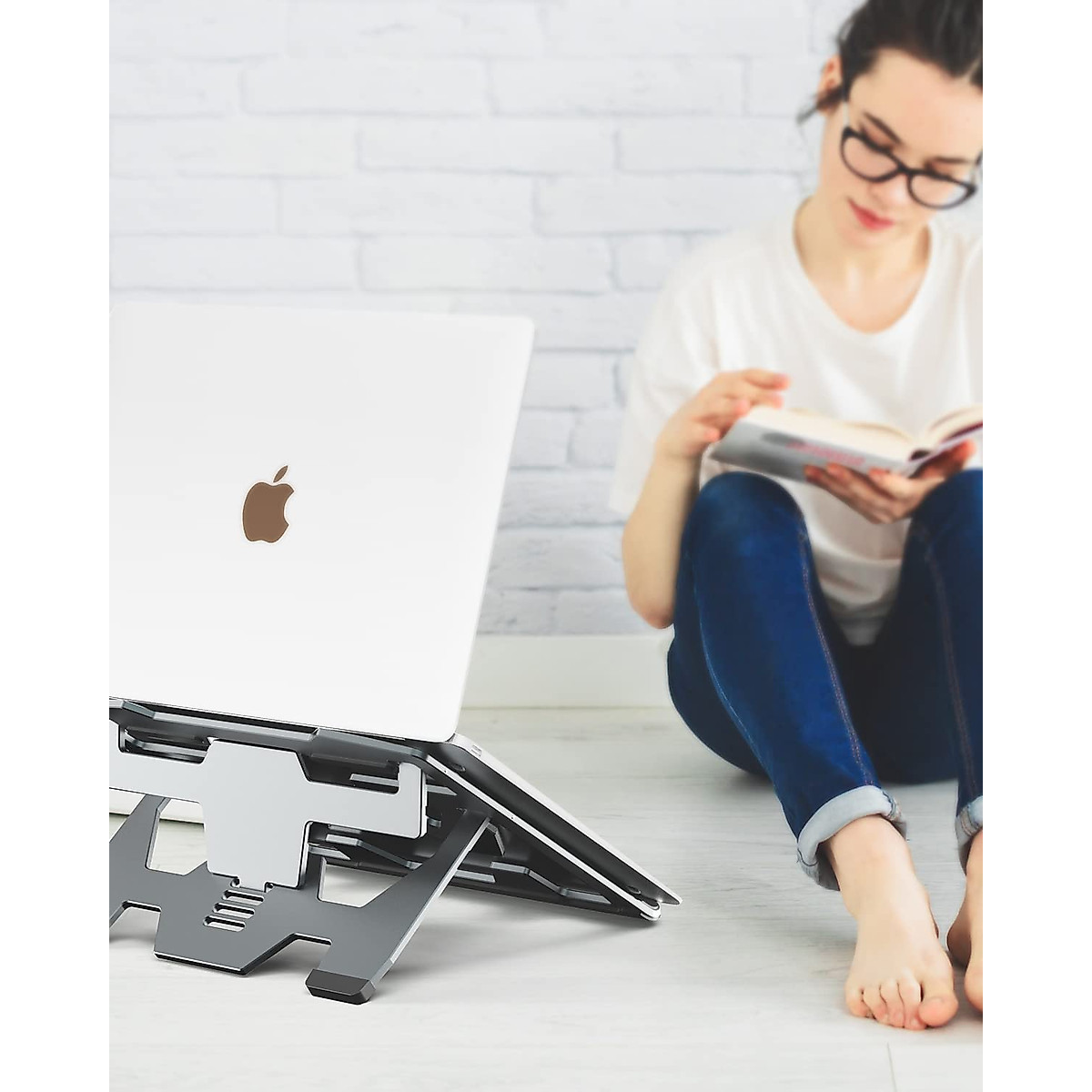 YHCFLY Laptop Stand for Desk Aluminum Notebook Stand Adjustable Portable Foldable Computer Stand with Anti-Slip Laptop Riser Compatible with MacBook, iPad and All 10-15.6" Laptops