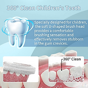 Canbrake Kids Electric Toothbrush, U Shaped Ultrasonic Automatic Toothbrush, with 3 Brush Heads, Six Smart Modes Timer Auto Toothbrush, IPX7 Waterproof Design, Cute Cartoon Tooth Brush for Children