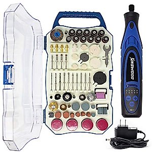 Kinswood Compatible with Rotary Tool 8V 900Ah Lithium Battery variable speed 300pcs Accessories & Shield Attachment, Long Endurance, Sanding, Grinding, Cutting & Engraving