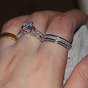 Vintage Silver Ring Diamond 2-in-1 Womens Band Set Wedding White Engagement Rings Finger Tip Ring for Women (A, One Size)