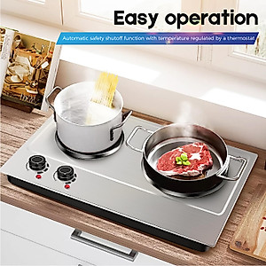 Hot Plate,Cusimax Double Burner 1800W Cast Iron Heating Plate,Electric Stove with Adjustable Temperature Control,Stainless Steel,Suitable for Various Scenarios Upgraded Version