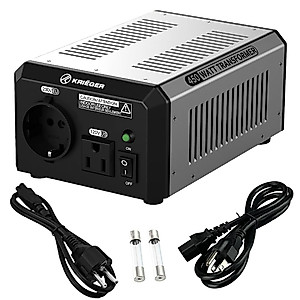 Krieger 450 Watt Voltage Transformer, 110/120V to 220/240V Step Up Step Down Voltage Converter with AC Outlets, MET Approved Under UL, CSA