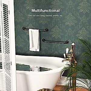 2 Pack 20 Inch Anti Slip Bronze Shower Grab Bar Oil Rubbed Black, ZUEXT Antique Brass Bathroom Grab Bar, Knurled Bath Balance Bar, Safety Handrail Support, Handicap Elderly Senior Assist Bath Handle