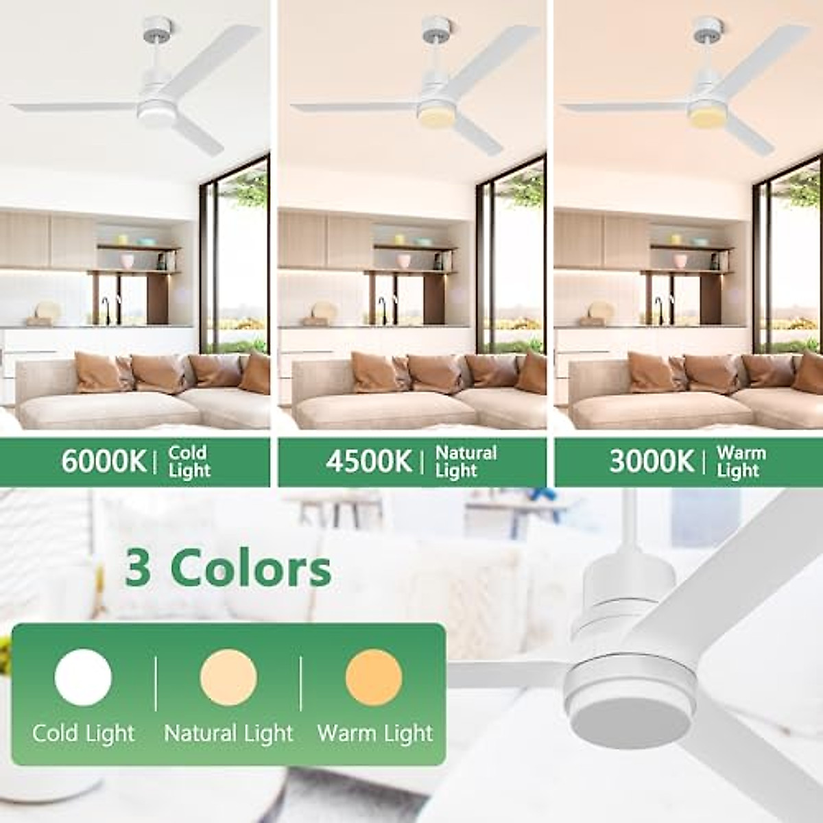 BECLOG Ceiling Fans with Lights and Remote, 52" Ceiling Fan Modern Noiseless Reversible DC Motor for Patio Farmhouse Bedroom Indoor/Outdoor