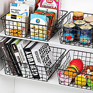 DR.DUDU 6 Pack Extra Large Wire Storage Baskets for Organizing with Lables, Metal Kitchen Organizers and Storage Baskets for Pantry Garage Freezer, Onion Potato Snack Storage Bins (Black)