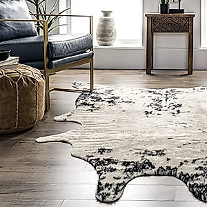 nuLOOM Marcia Machine Washable Faux Cowhide Area Rug, 5' x 6' 7", Black