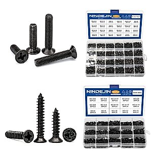 NINDEJIN Phillips Flat Head Mini Screws Set M1.4/1.7/2/ 2.5/3 Computer Laptop Notebook Screws Kit + M2.3/ M2.6/ M3 Tapping Screws Assortment Kit (720pcs Laptop Screws + 450pcs Tapping Screws)