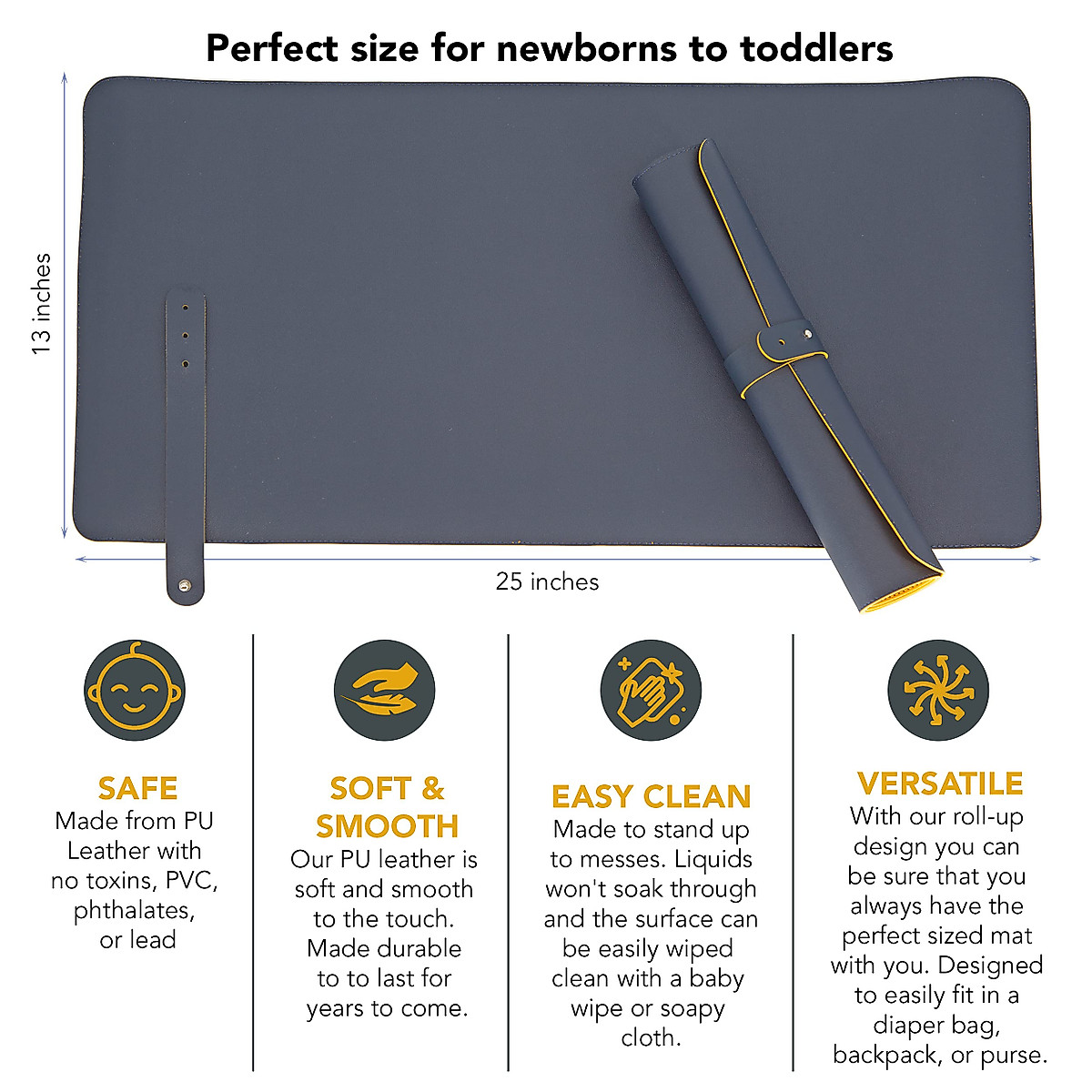 Mothera Vegan Leather Diaper Changing Pad Compact and Wipeable Baby Changing Mat Portable Changing Pad for Baby, 13" x 25"