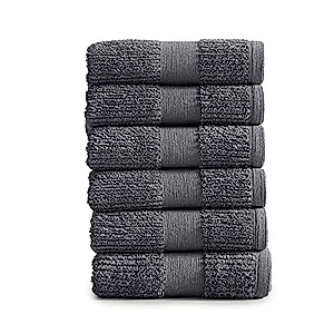 Market & Place 100% Cotton Super Soft Luxury Hand Towel Set | Quick-Dry and Highly Absorbent | Ribbed Textured | 550 GSM | Includes 6 Hand Towels | Roda Collection (Dark Grey)