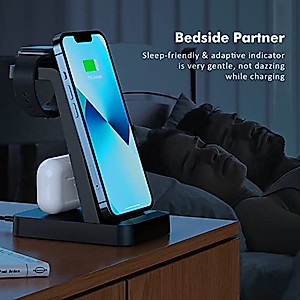 Charger Station for iPhone Multiple Devices - 3 in 1 Fast Wireless Charging Dock Stand for Apple Watch Series 7 6 SE 5 4 3 2 & Airpods iPhone 14 13 12 11 Pro X Max XS XR 8 7 Plus 6s 6 with Adapter