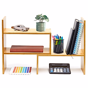 RoyalHouse Natural Bamboo Desktop Organizer, Attractive Design, Stand Shelf for Books, Accessories and More, Home Décor, Ideal Gift for Family & Friends