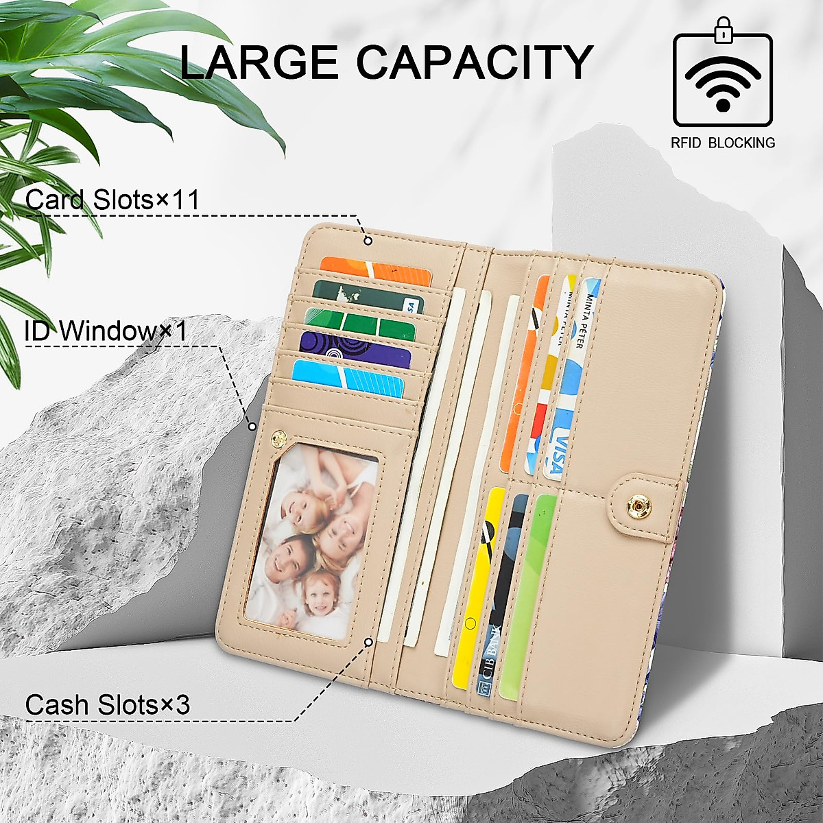 MEITRUE Wallet Women Ultra Slim Wallet for Women Thin Leather Wallet RFID Blocking Credit Card Holder Bifold Clutch Long Ladies Wallet Purse with 11 Card Slots