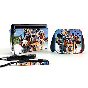 MightySkins Carbon Fiber Skin Compatible with Nintendo Switch OLED - Dog Selfie | Protective, Durable Textured Carbon Fiber Finish | Easy to Apply | Made in The USA