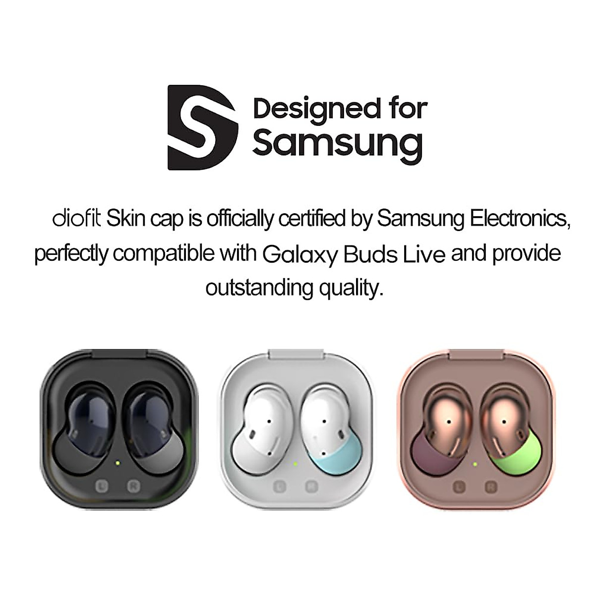 diofit Skin-Friendly Silicone Tips for Galaxy Buds Live. Comfortable Wearing. Stable Fit, 2 Pairs (Black)