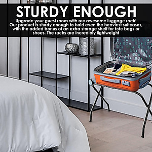Luggage Rack l Hotel-Quality Durable Steel Folding Suitcase Stand for Guests and Travelers l Keeps Luggage Organized and Off the Floor l Set of 2 l GRAY