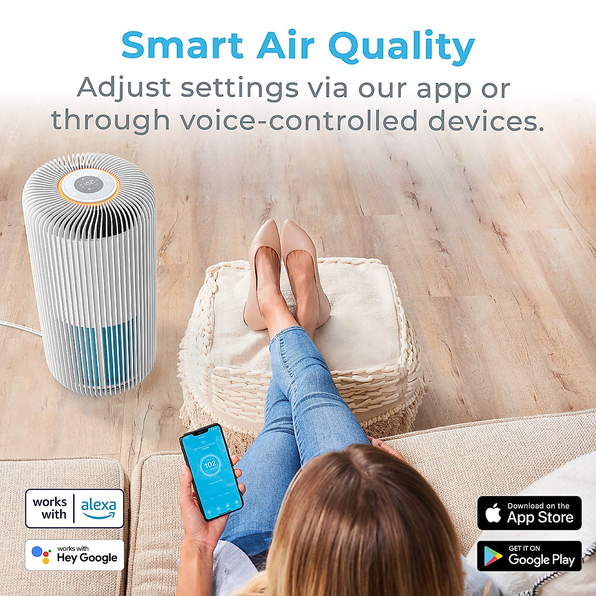 Pure Enrichment PureZone Turbo Smart Air Purifier for Large Rooms (1050 sq. ft. in 30 min.) - Energy Star Rated, 5 Stage Filtration, Smartphone Compatible, Traps Germs, Smoke, & Dust (White)