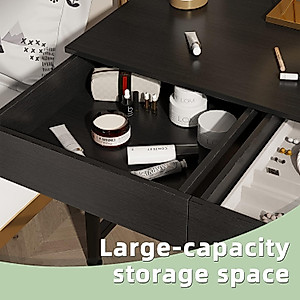 CAIYUN 40Inch Small Computer Desk with Drawers, Home Office Desks with Storage, Simple Modern Kids Desk, Vanity Desk for Bedroom, Work Study Writing Desk Table for Small Spaces (Black, Wooden)