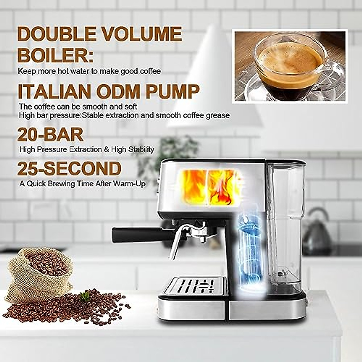Gevi Espresso Machine, Espresso Maker with Milk Frother Steam Wand, Compact Espresso Super Automatic Espresso Machines for home with 34oz Removable Water Tank for Cappuccino, Latte
