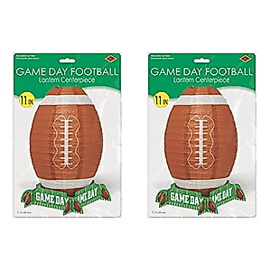 Beistle 2 Piece Football Paper Lanterns Table Centerpiece Decorations – Sports Theme Game Day Party Supplies, 11", Green/White/Brown