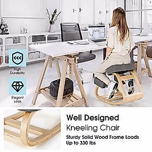 Giantex Kneeling Chair, Wood Posture Chair w/Soft Cushion, Natural Relief for Back, Shoulder or Neck Pain, Ergonomic Kneeling Desk Chair for Office Home, Grey